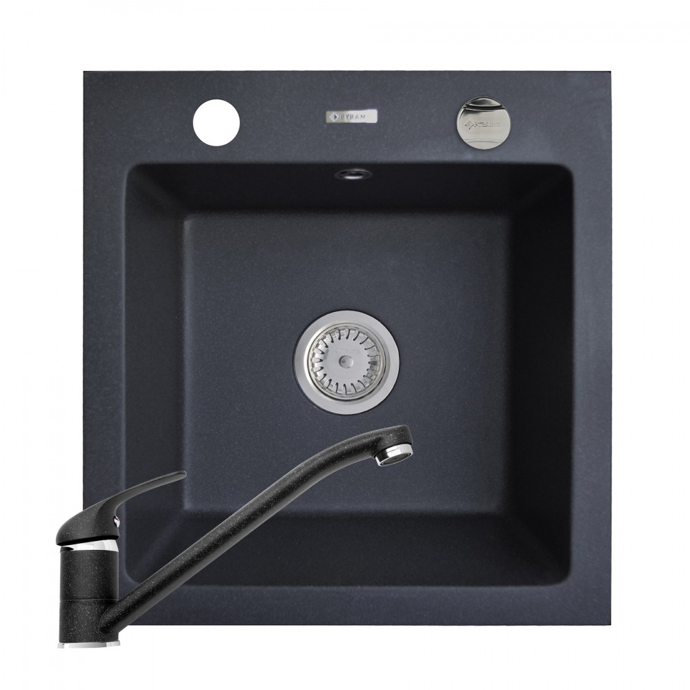 Set Pyramis chiuveta granit ALYA 1B & baterie ASALIA Negru