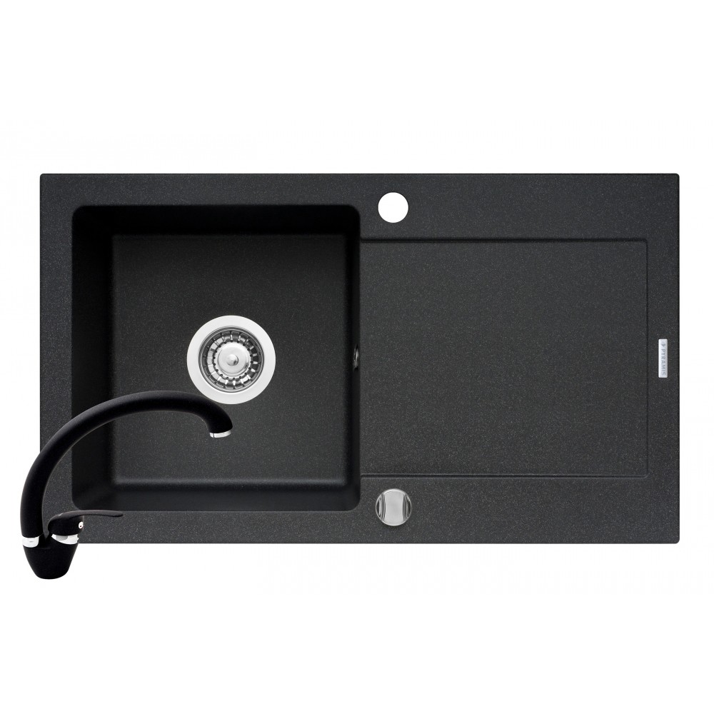 Set Pyramis chiuveta granit LOTUS & baterie Ossia Negru